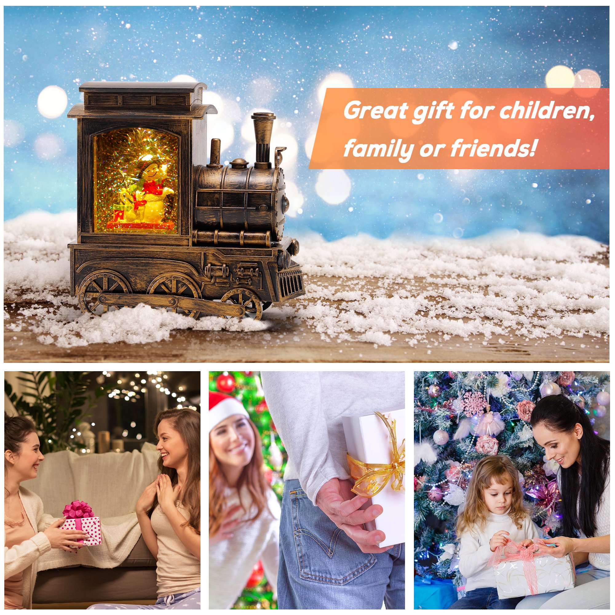 Buy Famistar Christmas Snow Globe Lantern Train with Santa Sleigh ...