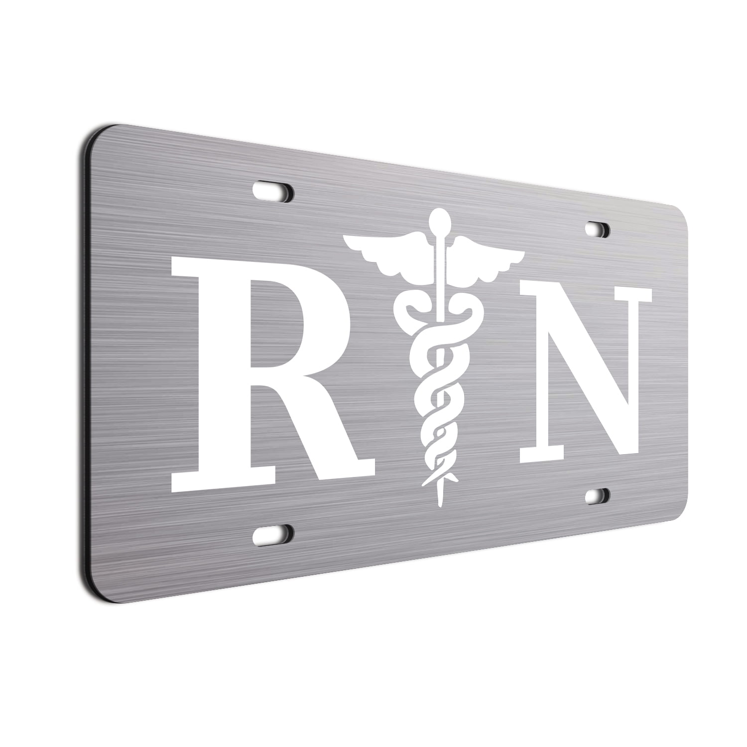 White RN Nurse Brushed Aluminum ACM License Plate Medical Car Tag with ...