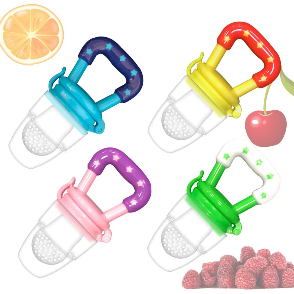 Baby Fruit Food Feeder 2Pack Silicone Nipple Fresh Pouches Teething Toy ...