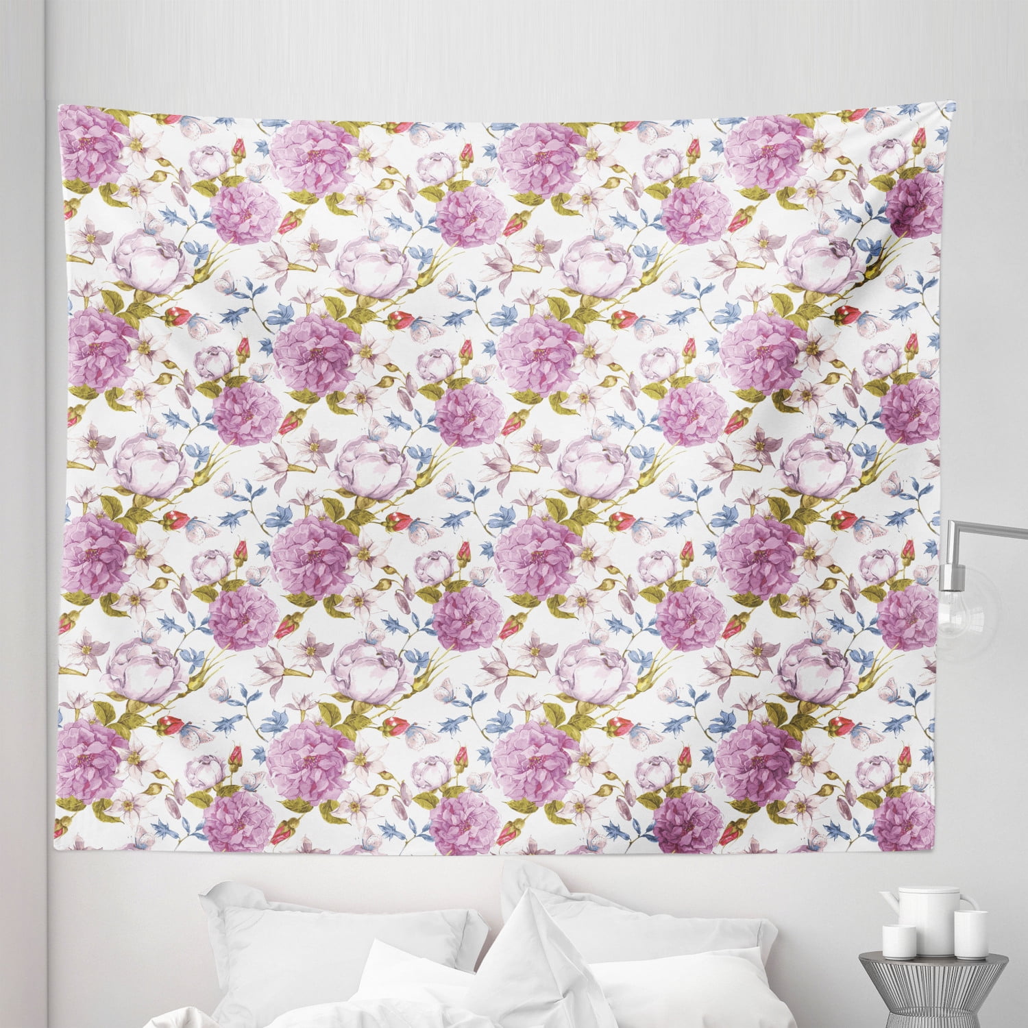Floral Tapestry, Vintage Pastel Spring Scene with Hydrangea Blooms ...