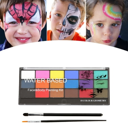 Face Paint Kit 18 Color Washable Water Based Body Painting With 2 ...
