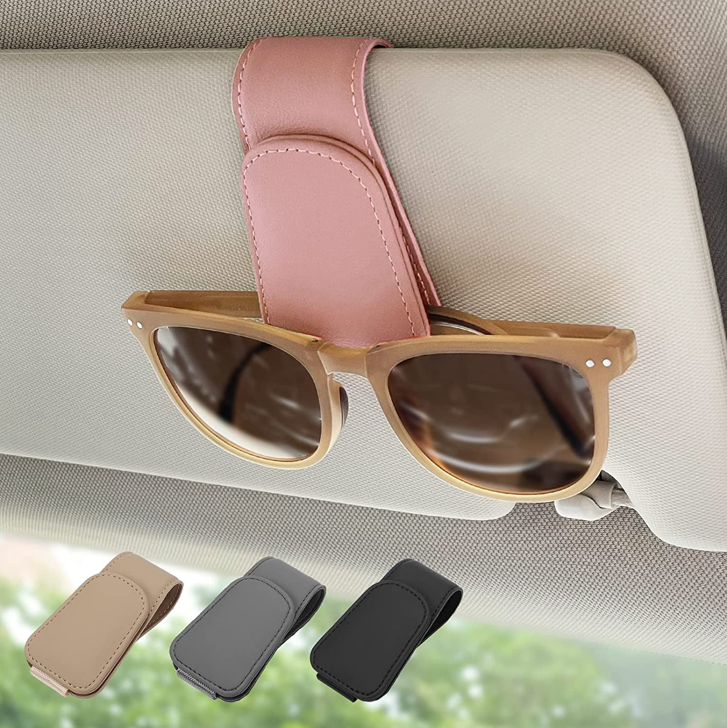 Magnetic Leather Sunglass Holder, Eyeglass Hanger Clip for Car Sun ...