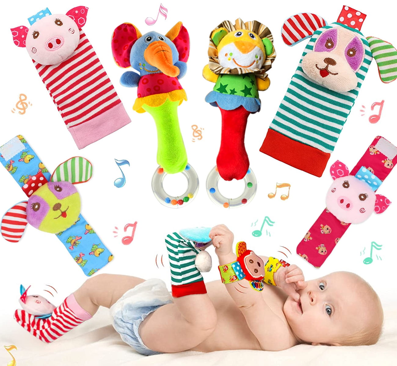 SAYLITA 6 Pcs Baby Soft Rattle, Hand Rattle and Socks Toys, Wrist ...