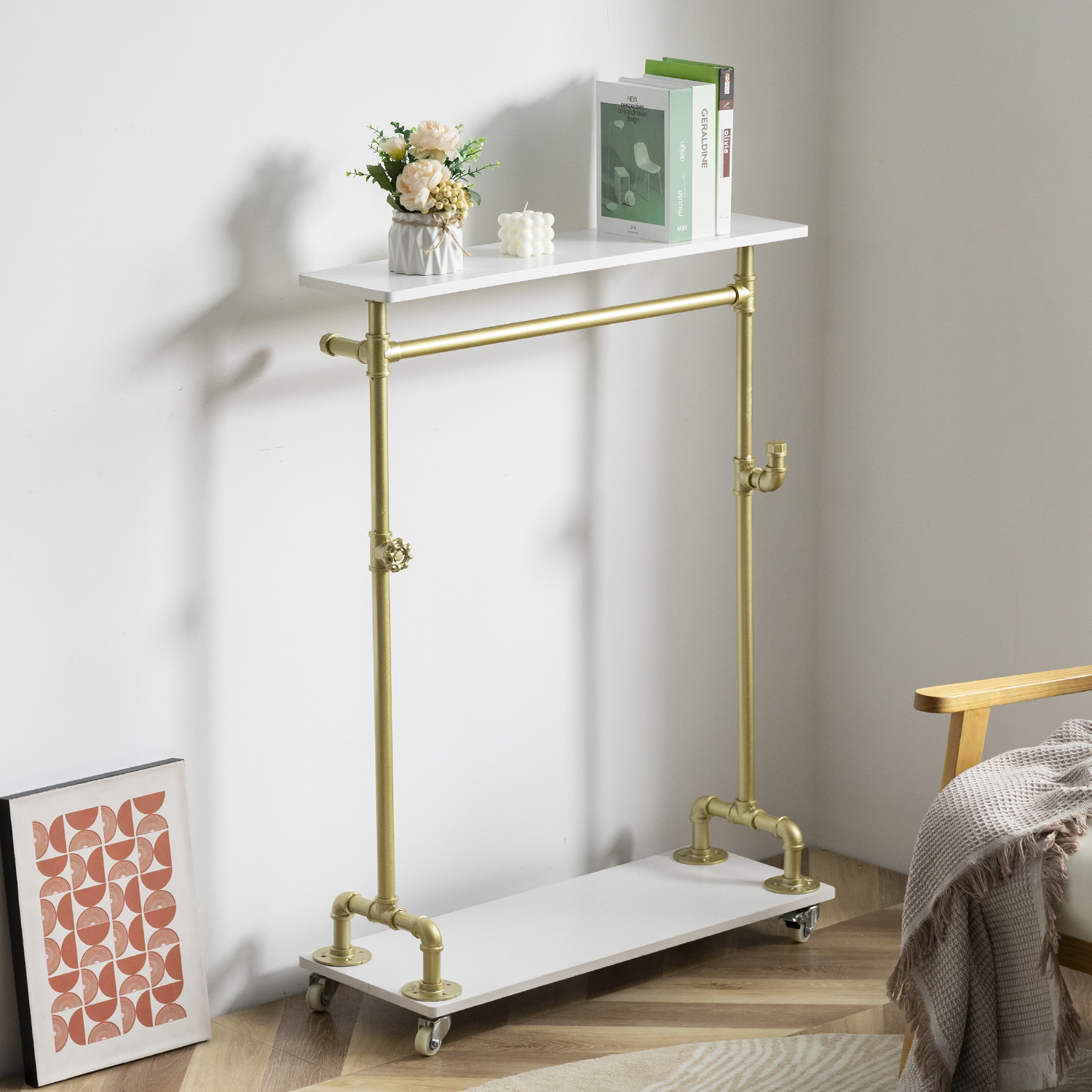 Gold Clothing Rack Modern Metal Garment Rack with Wooden Shelf Display ...