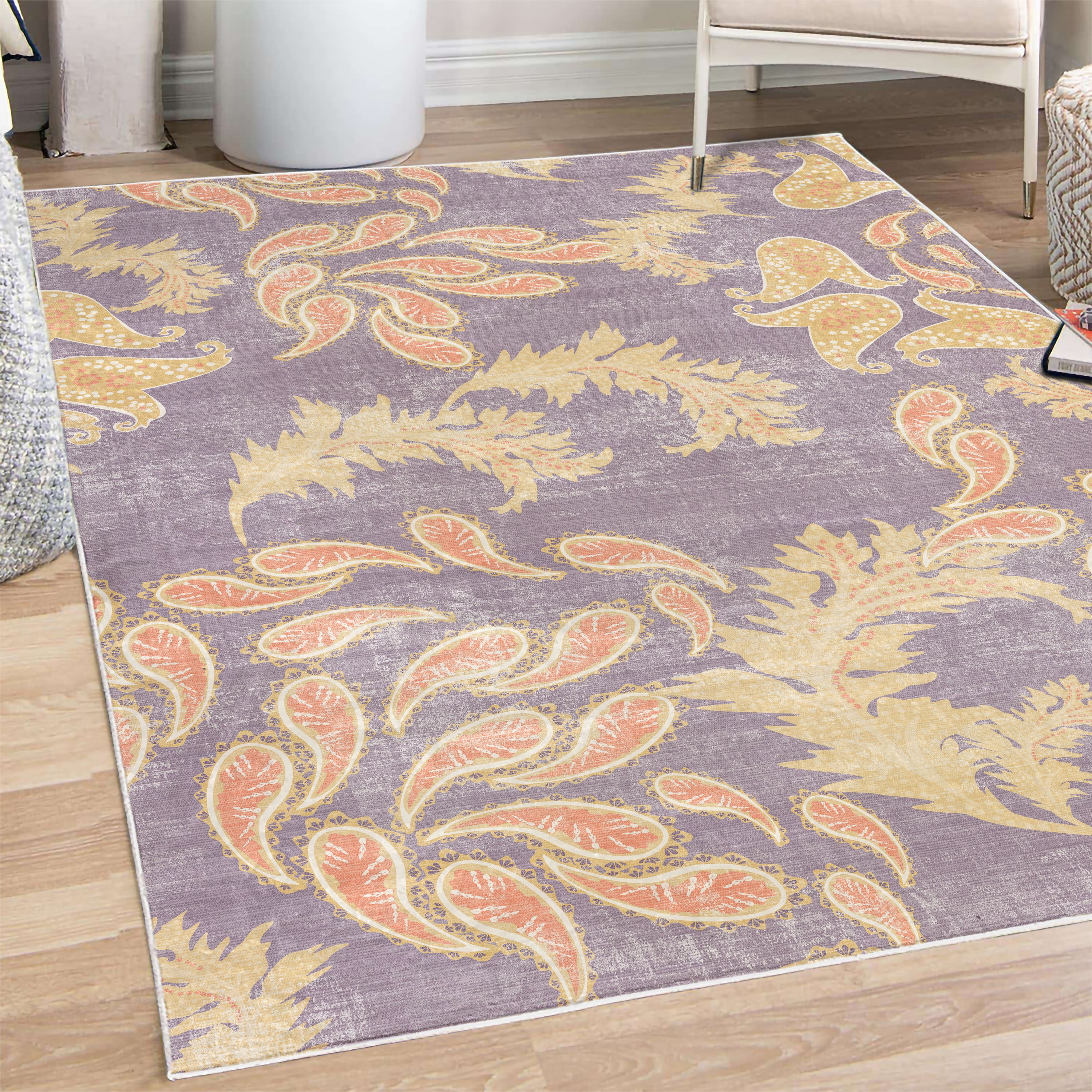 Paisley Decorative Rug, Traditional Floral Like Pattern Curvy Design ...