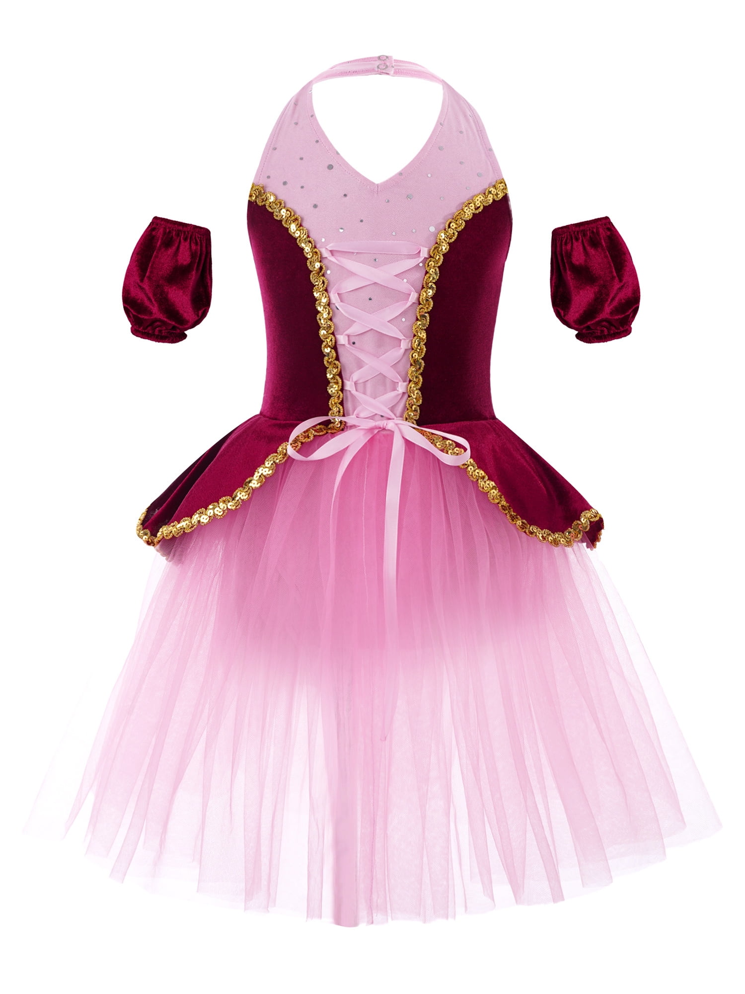 YiZYiF Kids Girls Halter Sequins Tutu Ballet Dance Dress Stage ...
