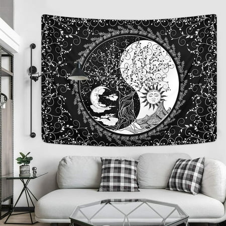 Sun and Moon Tapestry Mandala Yin Yang Tapestry Black and White ...