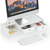 Rustic Brown Desk Monitor Stand Riser with Organizer Drawer for Office ...