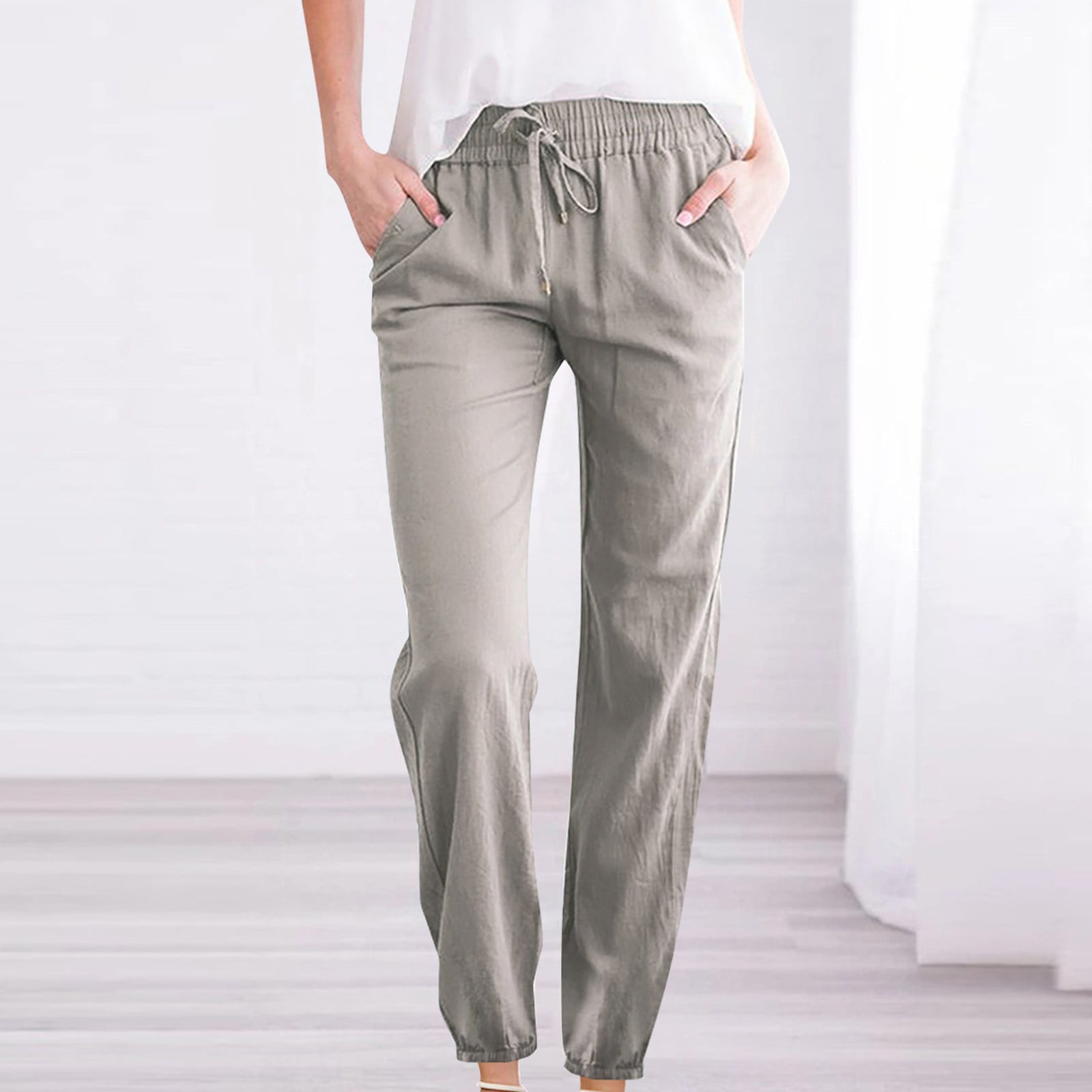 Click here for Rkstn Womens Pants Woman Solid Color Cotton And Li... prices