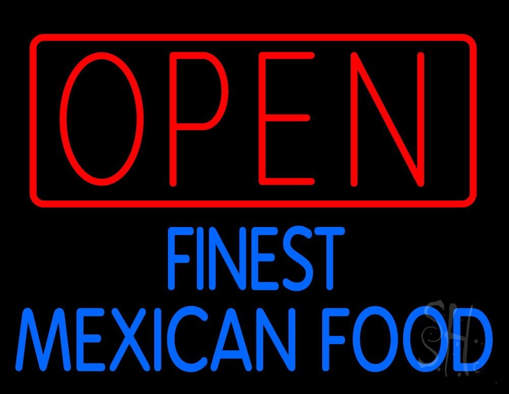 Open Finest Mexican Food LED Neon Sign 24 x 31 - inches, Black Square ...