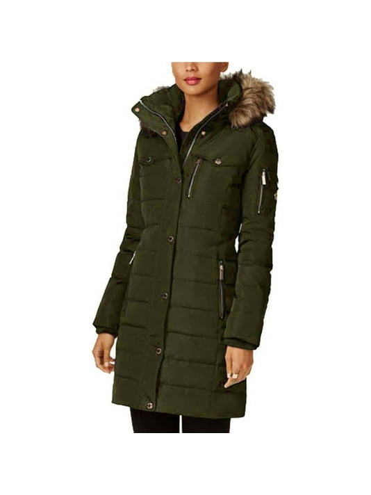Michael Kors Women s Olive Green Double Layer Down Coat Packable Winter Coat for Women Womens Down Winter Coat with Removable Hood Side Zip Pockets Zip Closure Walmart