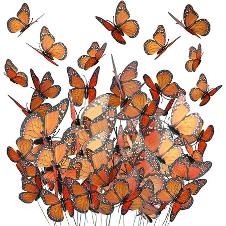 24 Pieces Halloween Monarch Butterfly Decorations Artificial Monarch ...