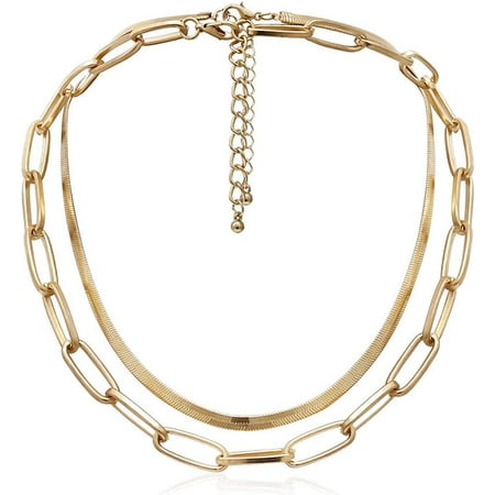 Lepai 14K Gold Multi-layer Snake Chain Necklace Set Double Layer Snake ...