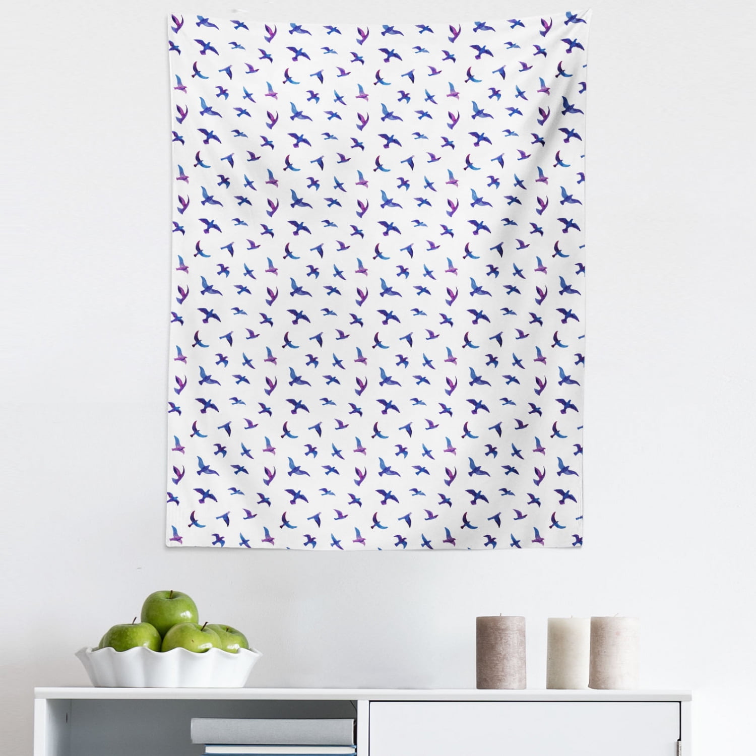 Birds Tapestry, Flock of Flying Pigeons and Doves Transitioned Color ...