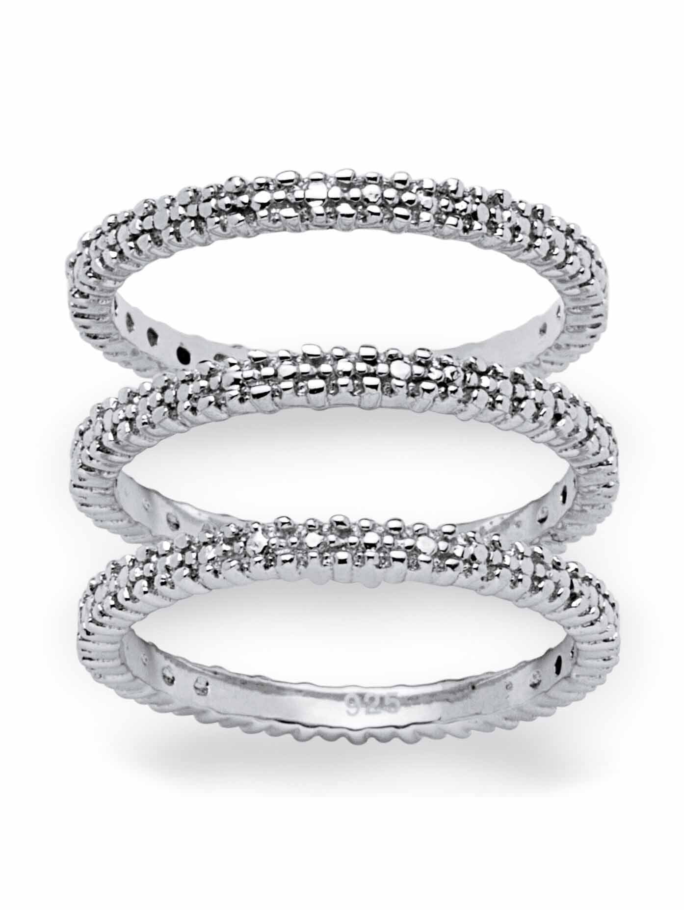 PalmBeach Jewelry 3-Piece Diamond Accented Eternity Stack Ring Set in ...