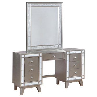 Evangeline 3-piece Vanity Table Set with Tri-Fold Mirror and Stool ...