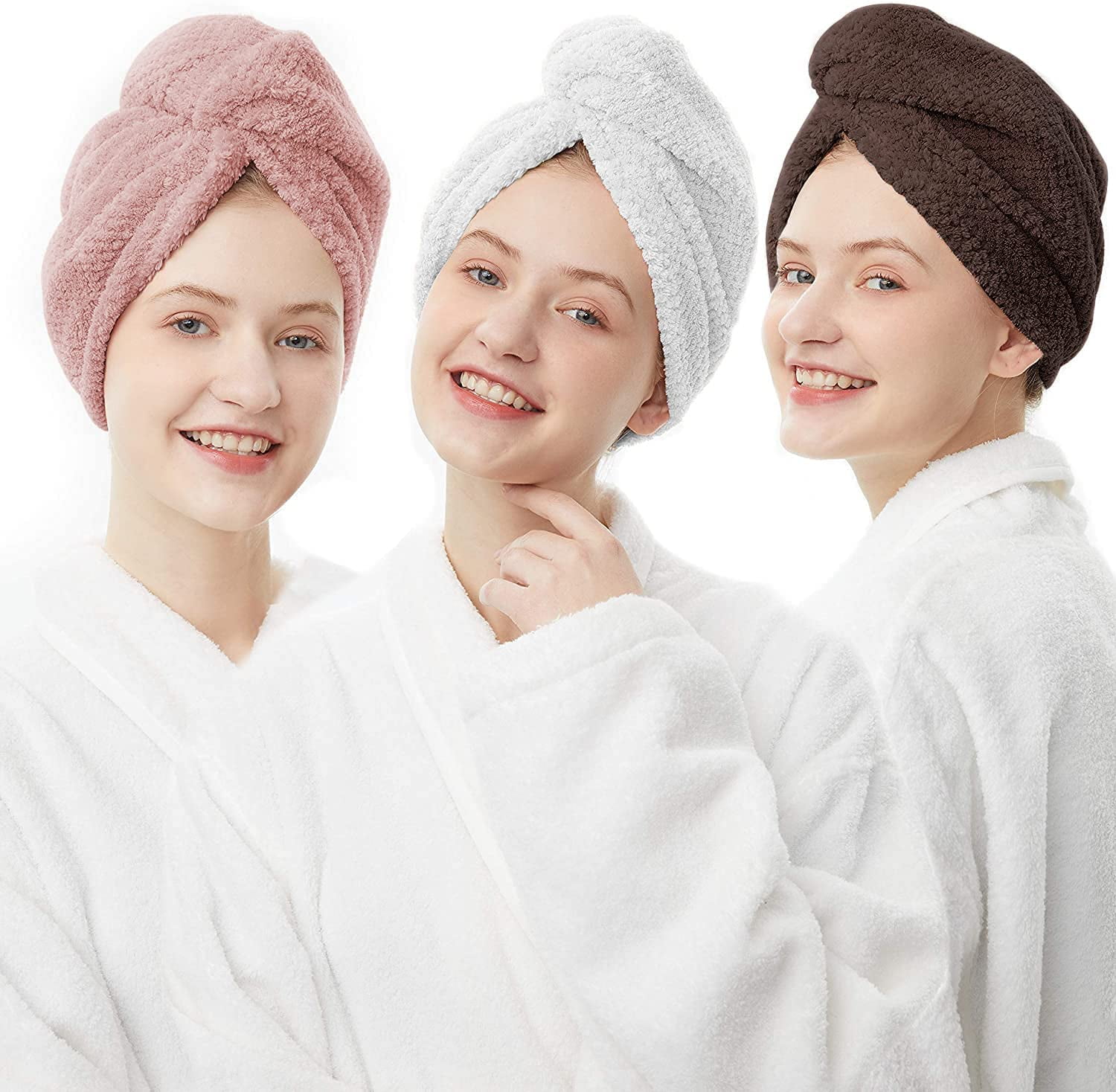 Hair Drying Towels Microfiber Turban Wrap Super Absorbent Quickly (Pink ...
