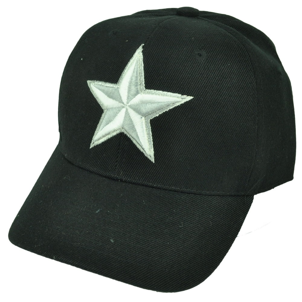 Nautical 3D Star Black Solid Color Fitted 7 1/8 Hat Cap Headgear Curved ...