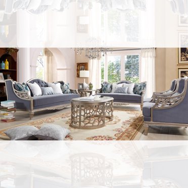 Traditional Metallic Silver 3Pcs Sofa Set Carved Wood Homey Design HD ...