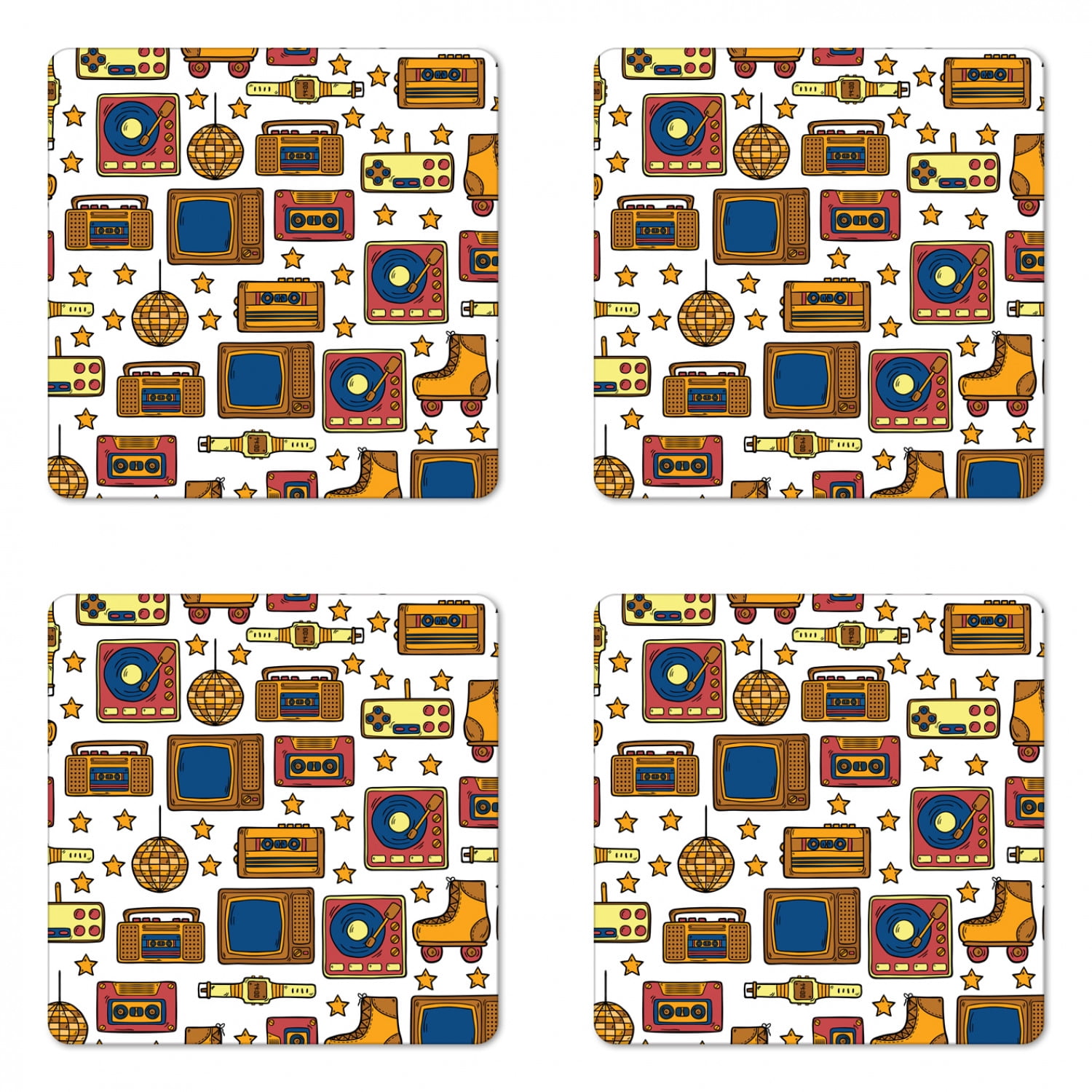 90s Coaster Set of 4, 90s Theme with Old Style Recorder Stereo ...