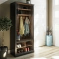 Ameriwood Home Hoffman Entryway Hall Tree with Bench and Storage Cubbies , Black and Walnut ...