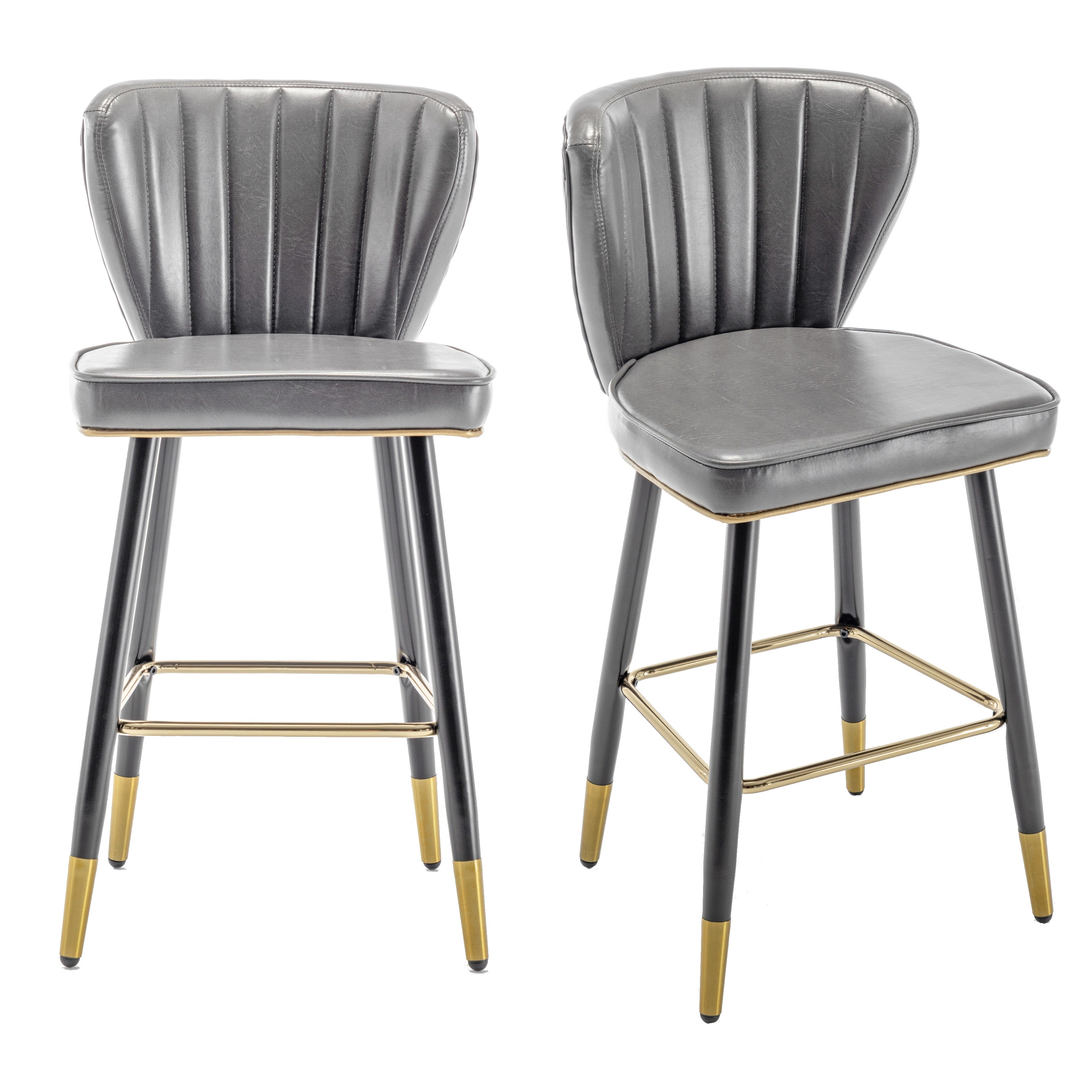 BTEXPERT upholstered Dining 25" High Back Stool Bar Chairs, Gray PU ...