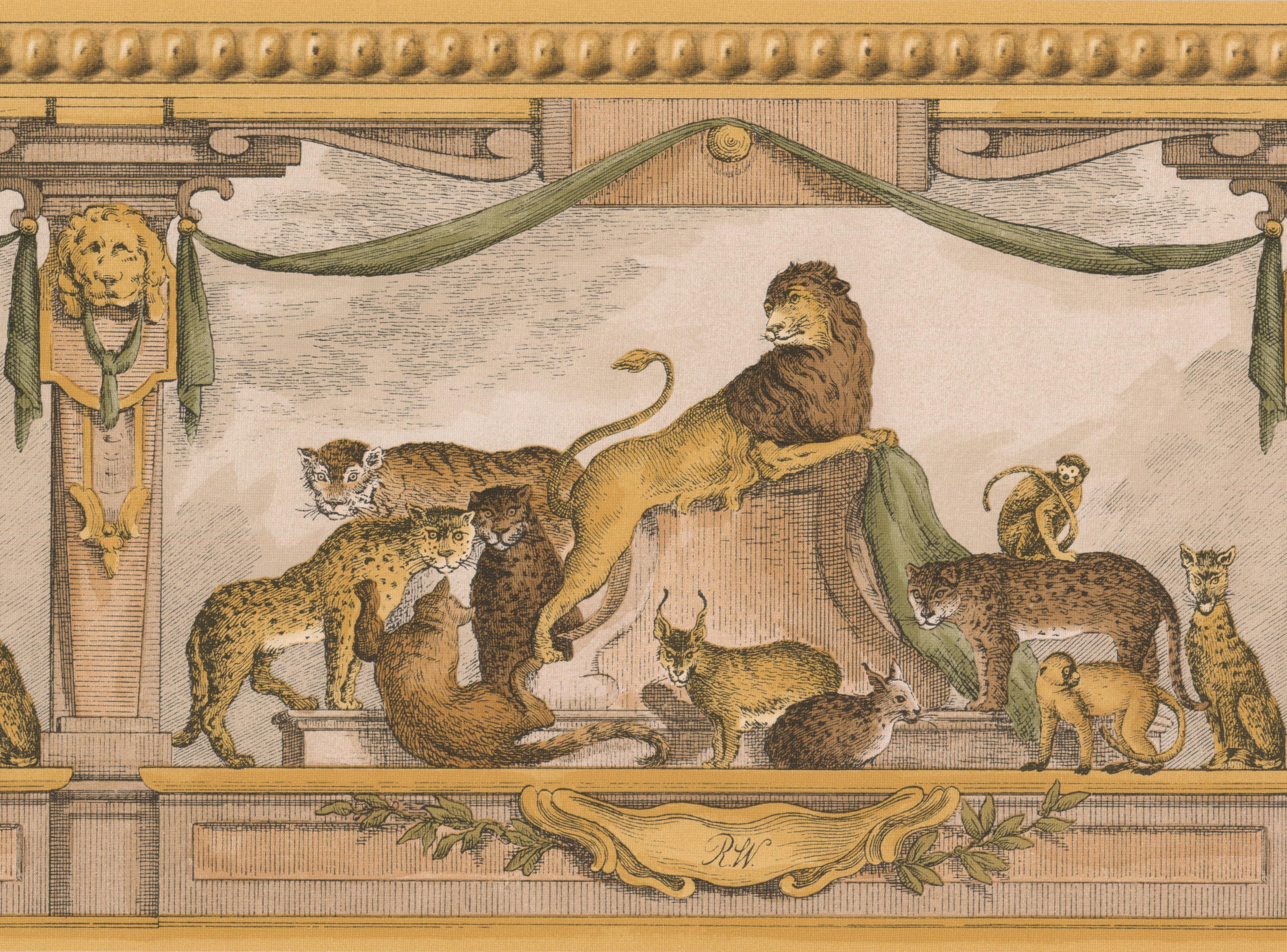Ancient Rome Lion Lynx Monkey Yellow Animal Wallpaper Border Retro ...