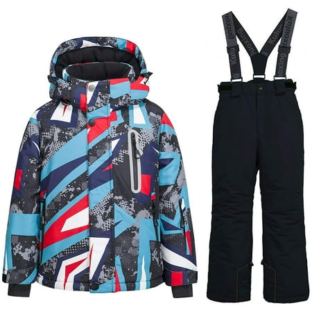 Big Boy's 2-Piece Ski Jacket and Pants Thicken Warm Hooded Snowsuit ...