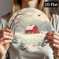 2D Flat, 1pc Winter Wonderland Snowy Red Barn Round Aluminum Sign ...