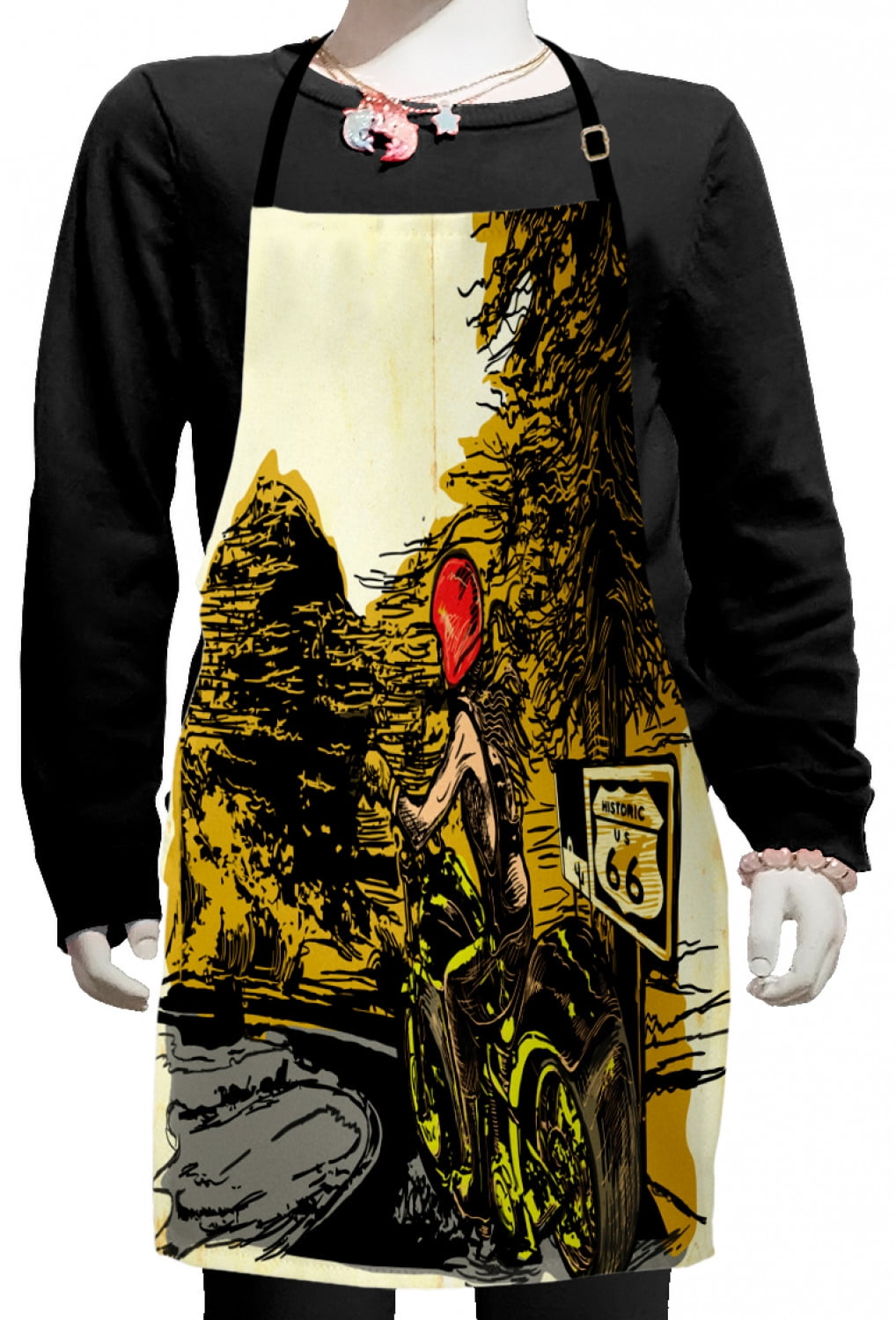 Motorcycle Kids Apron, Girl on a Chopper Freehand Drawing of Historic ...