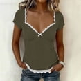 Czzoypi Women's V-Neck Lace Trim Short Sleeve Blouse Casual Summer T ...