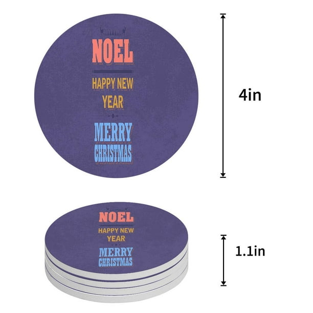 RYLABLUE Merry Christmas Set of 4 Round Coaster for Drinks, Absorbent ...