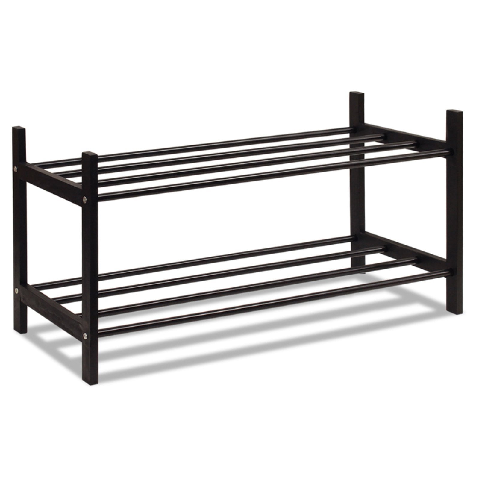 Pine Solid Wood with Metal Pole Shoe Rack, Black - Walmart.com