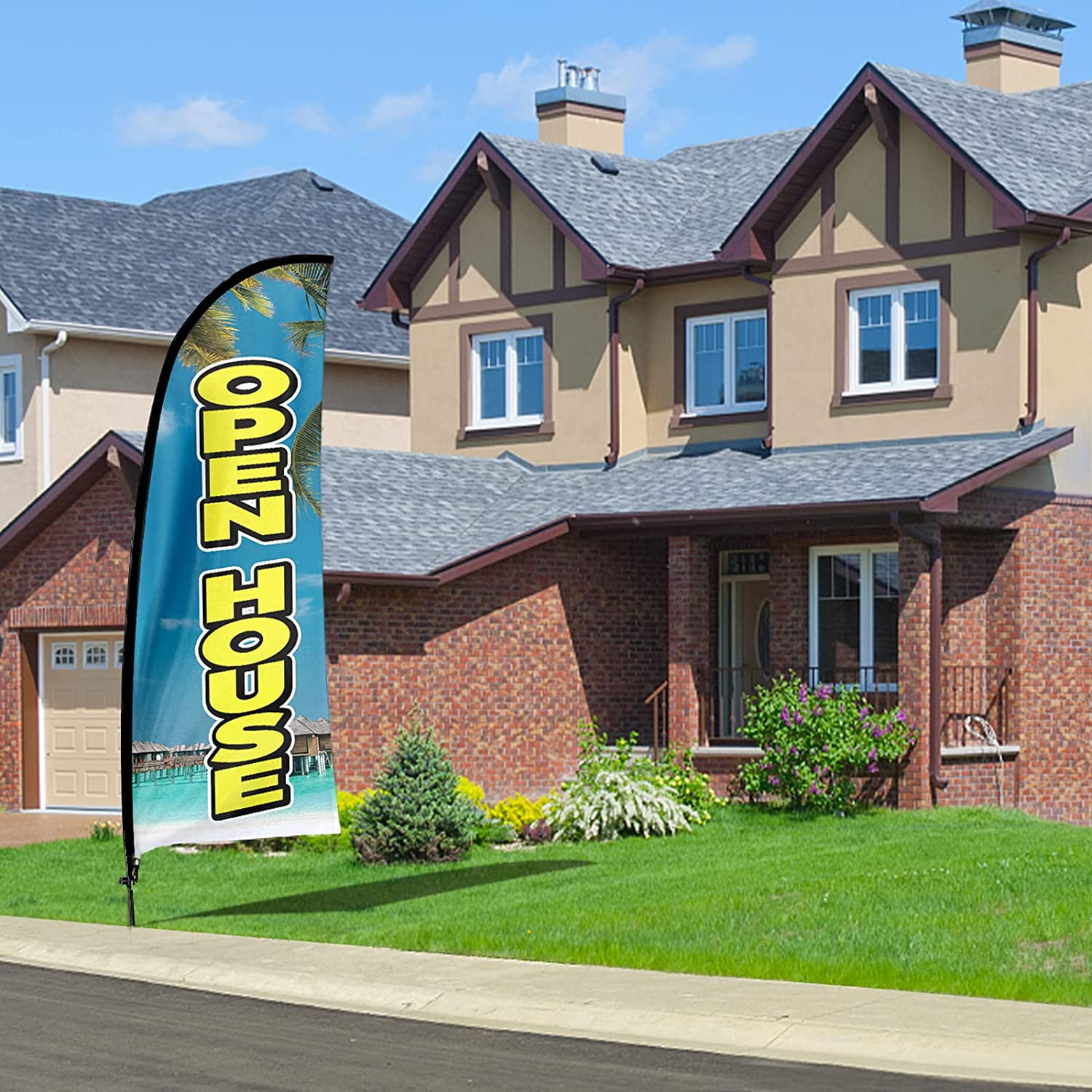 QSUM Open House Feather Flag with Flag Pole Kit and Ground Spike, 7Ft ...