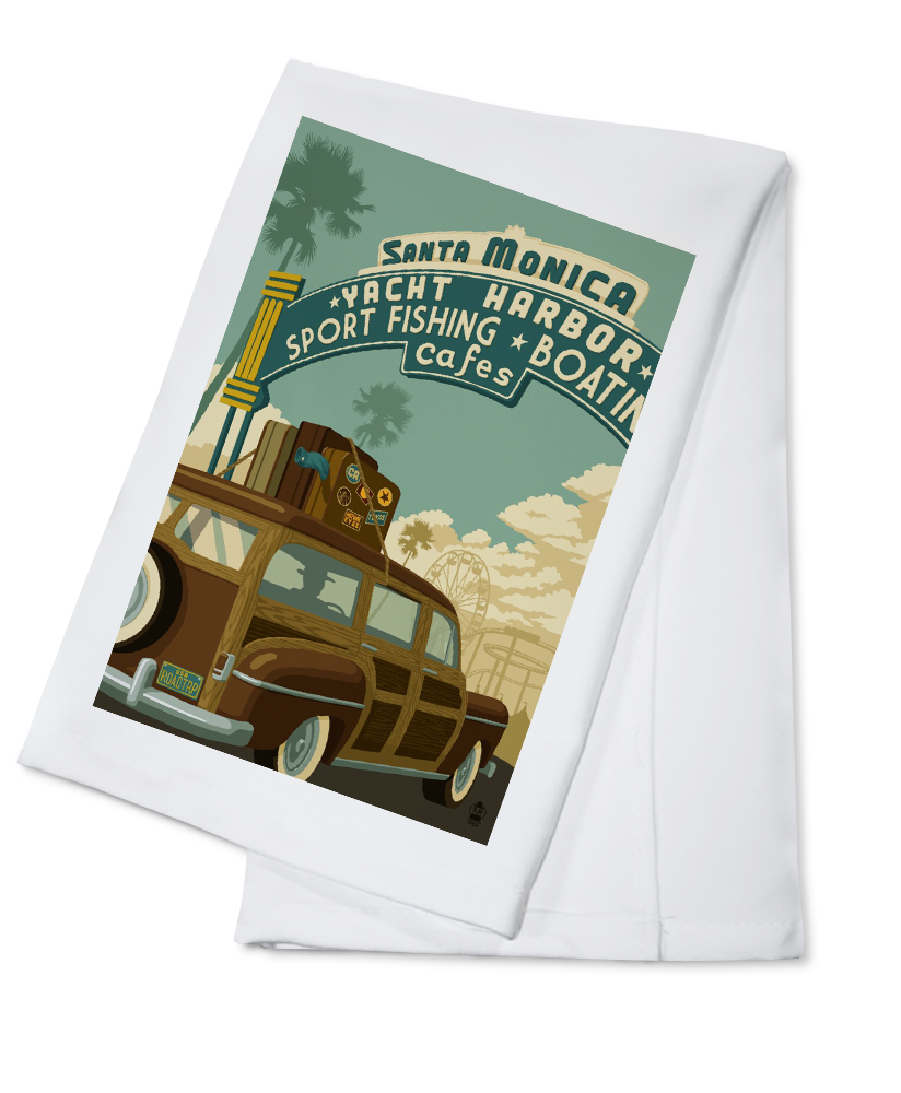 Decorative Tea Towel, Apron Santa Monica, California, Route 66, Pier ...