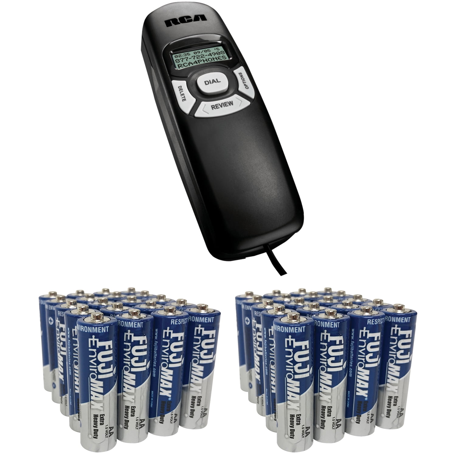 RCA 1104-1BKGA Slim-line Phone With Caller ID & Fiji AA 40 PK - Walmart.com