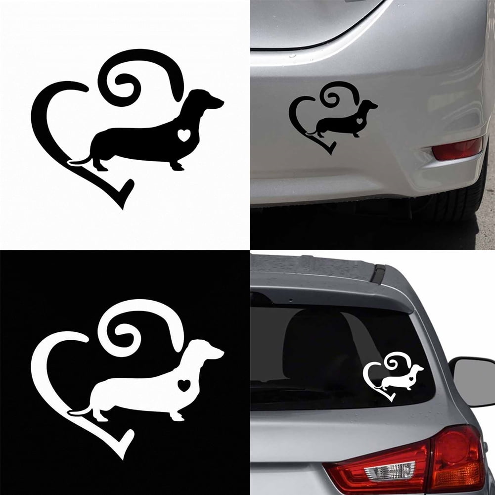 Walbest Car Sticker Removable Vehicle Dachshund Love Heart Decor Decal ...