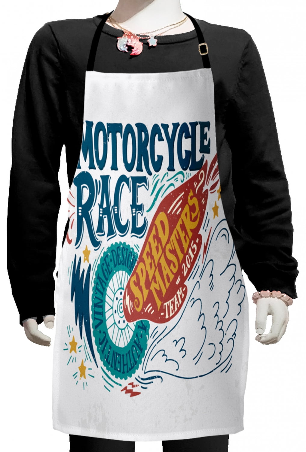 Motorcycle Kids Apron, Colorful Composition with a Bike Tire Speed ...
