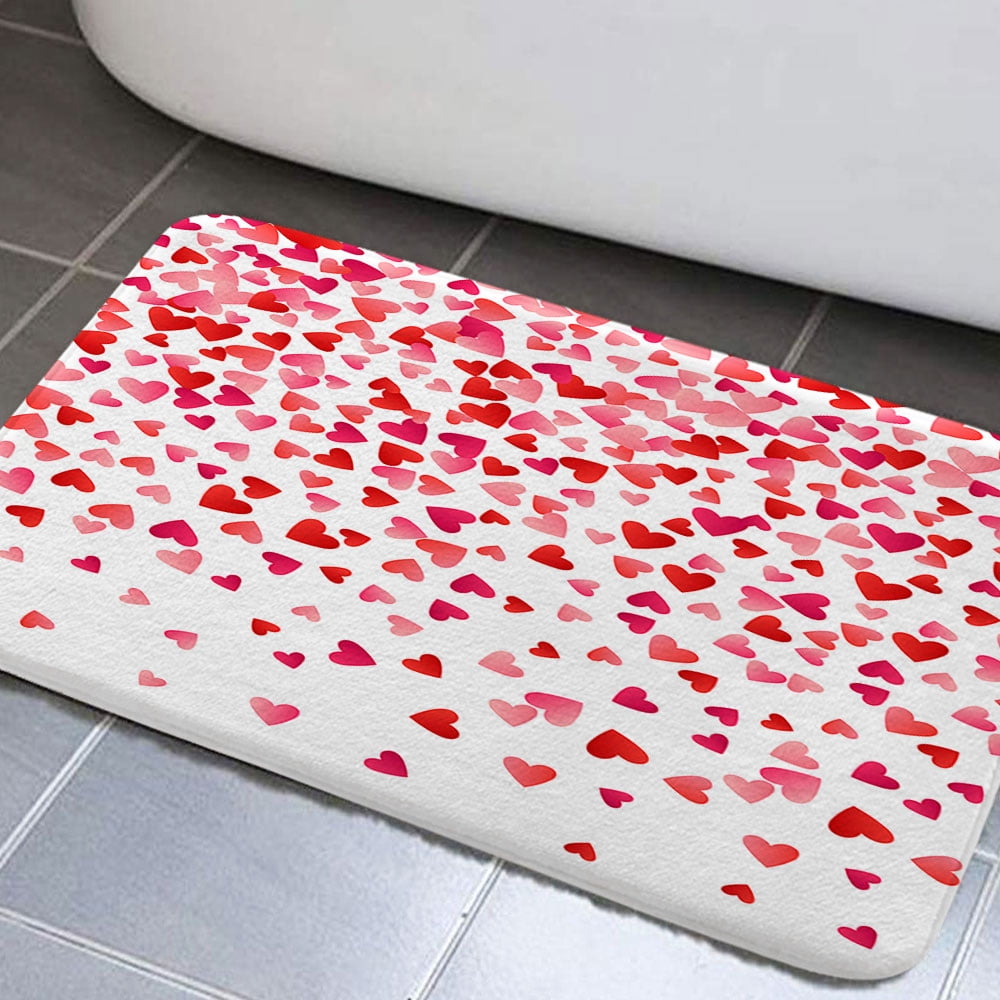 Valentines Day Bathroom Rug Mat, Valentines Day Falling Red Hearts ...