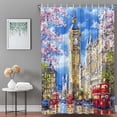 Big Ben Shower Curtain, Spring Cherry Blossoms Red Bus Impressionist ...