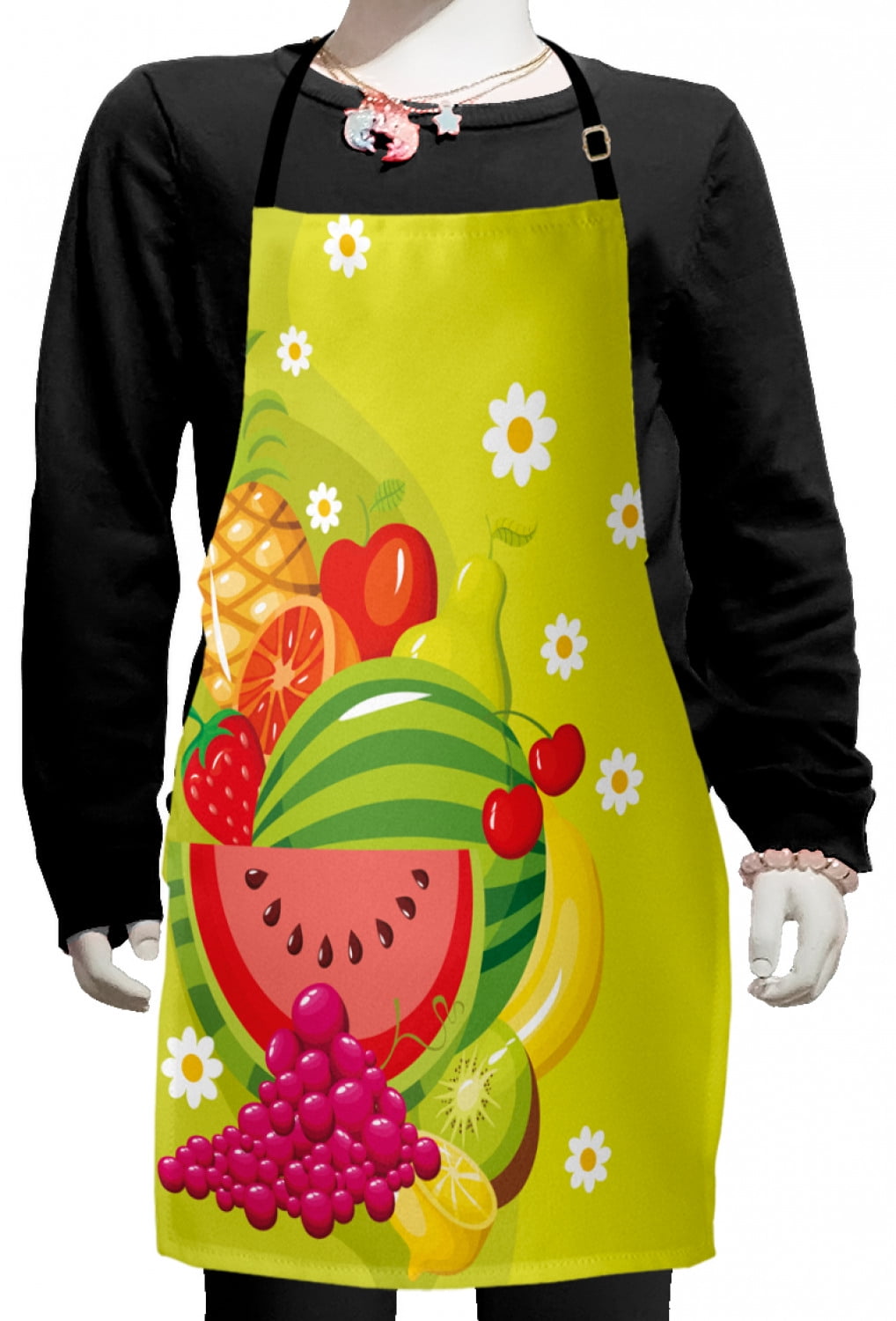 Fruit Kids Apron, Cartoon of Natural Deserts Daisies Watermelon Kiwi ...