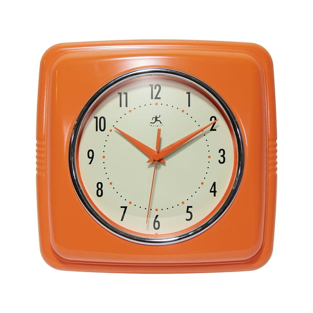 Infinity Instruments Retro Square Orange Plastic 9.25-inch Analog Wall ...