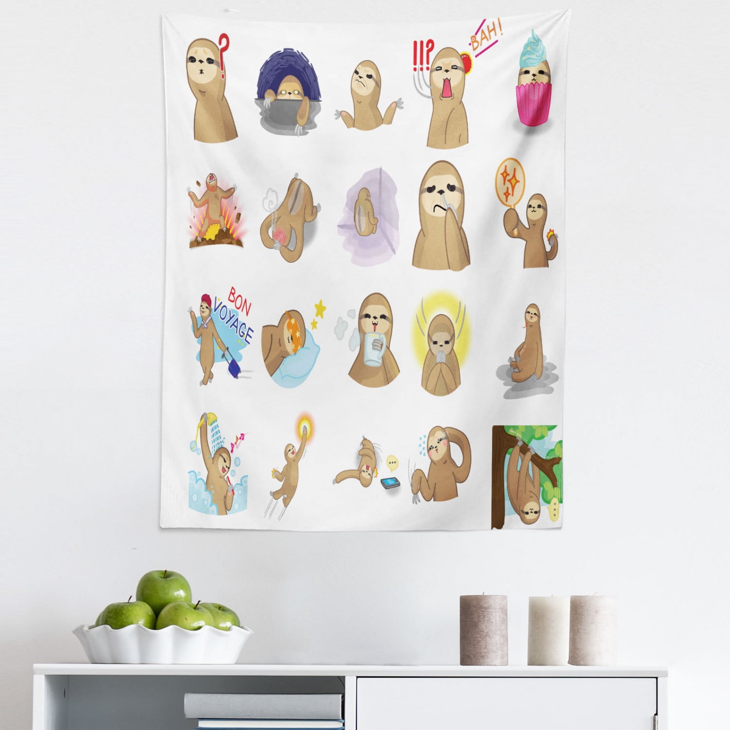 Sloth Tapestry, Manga Style Sloth Characters with Different Expression ...