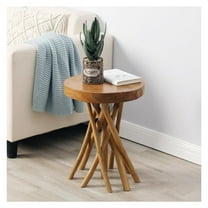 PAK HOME - Set of 3 Pine Wood Nesting End Tables with Wood Legs, Round ...