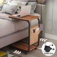 A wheeled double-layer storage sofa side table, coffee table and ...