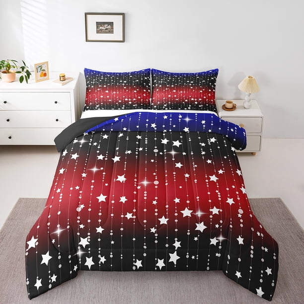 YST Glitter Star Comforter Set King Size, Black Red Blue Bedding Set ...