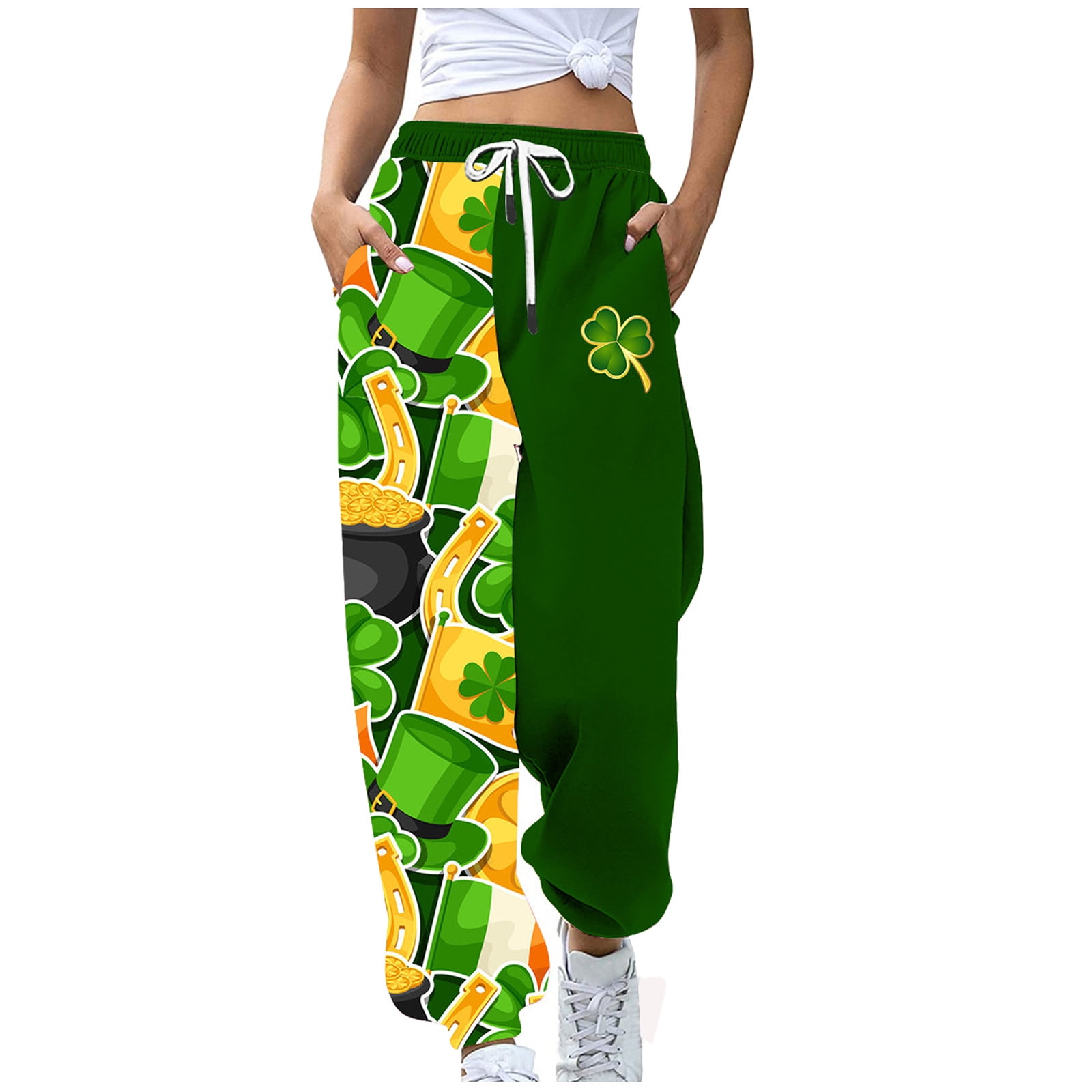 Plus Size St Patricks Day Pants Women Retro Graphic Color Block / Tie ...