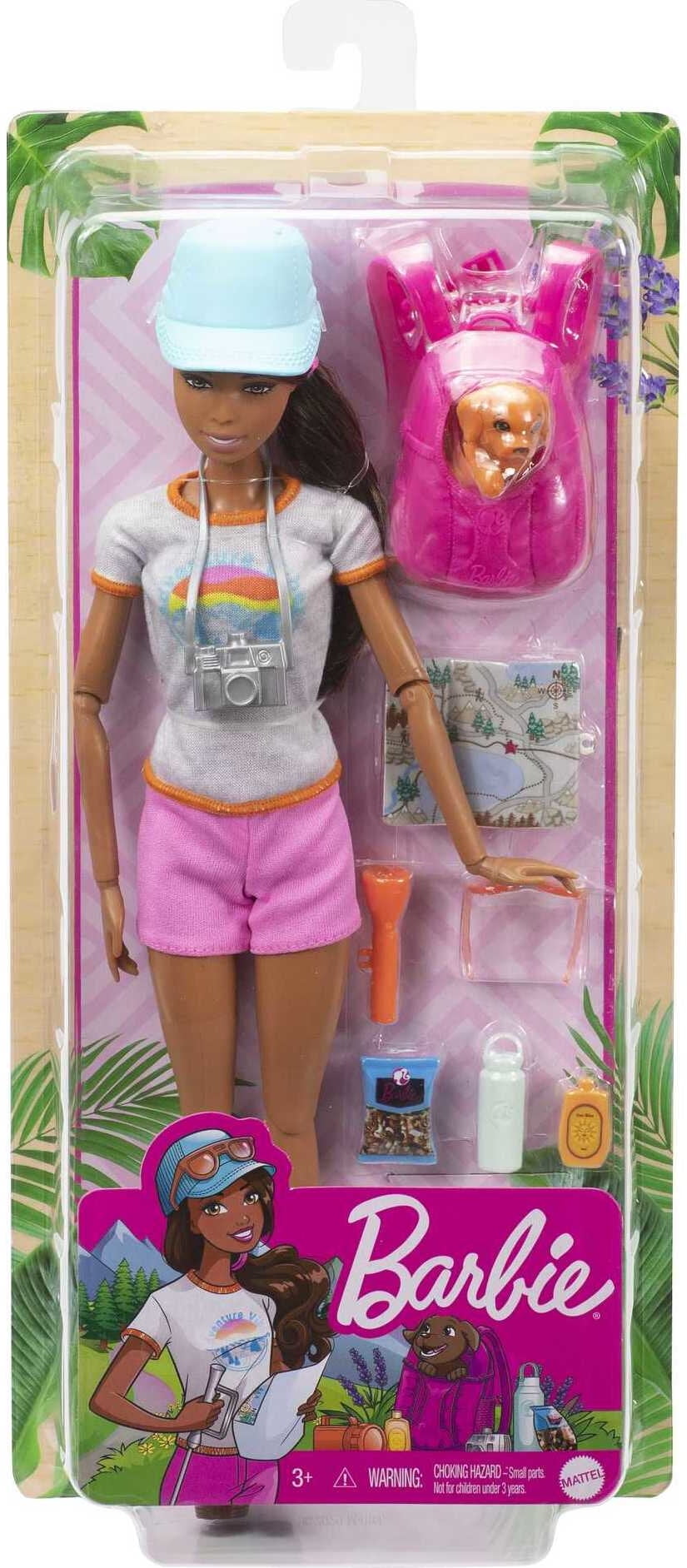 Barbie Hiking Doll for Kids with 9 Accessories Including Puppy ...