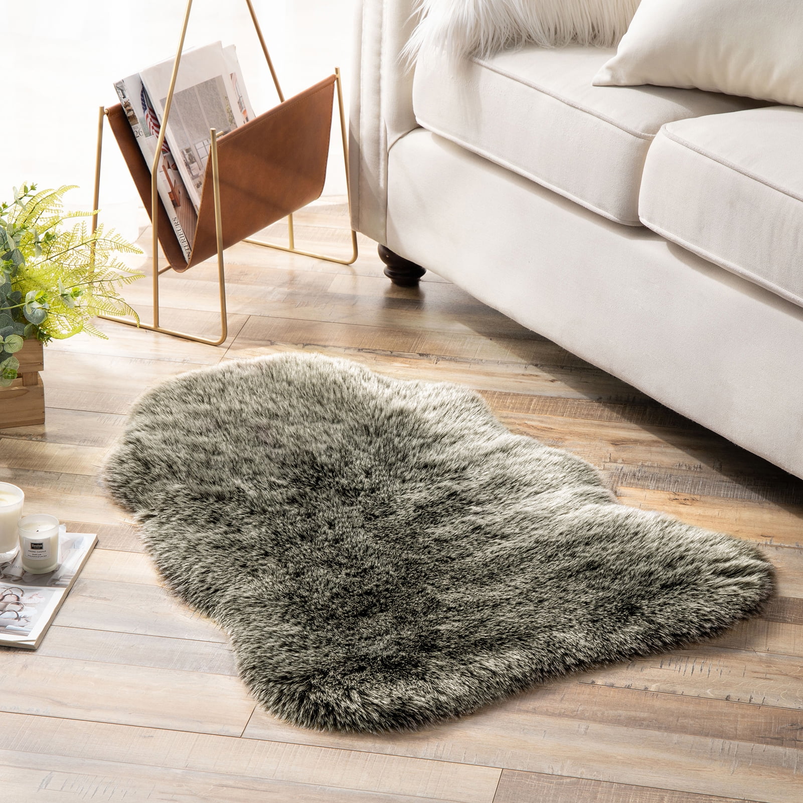 Soft Fluffy Plush Faux Fox Fur Shag Rug, Home Decor 2 x 3 Feet, Green ...