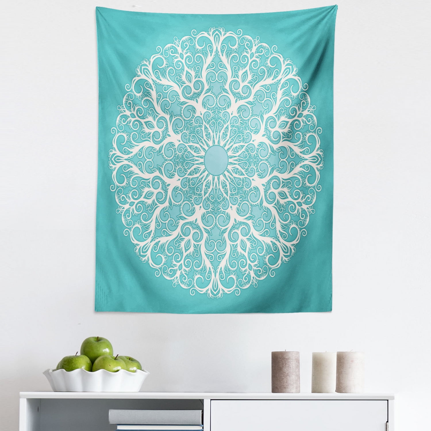 White Tapestry, Round Curving Tree Branches Pattern Infinite Circle ...